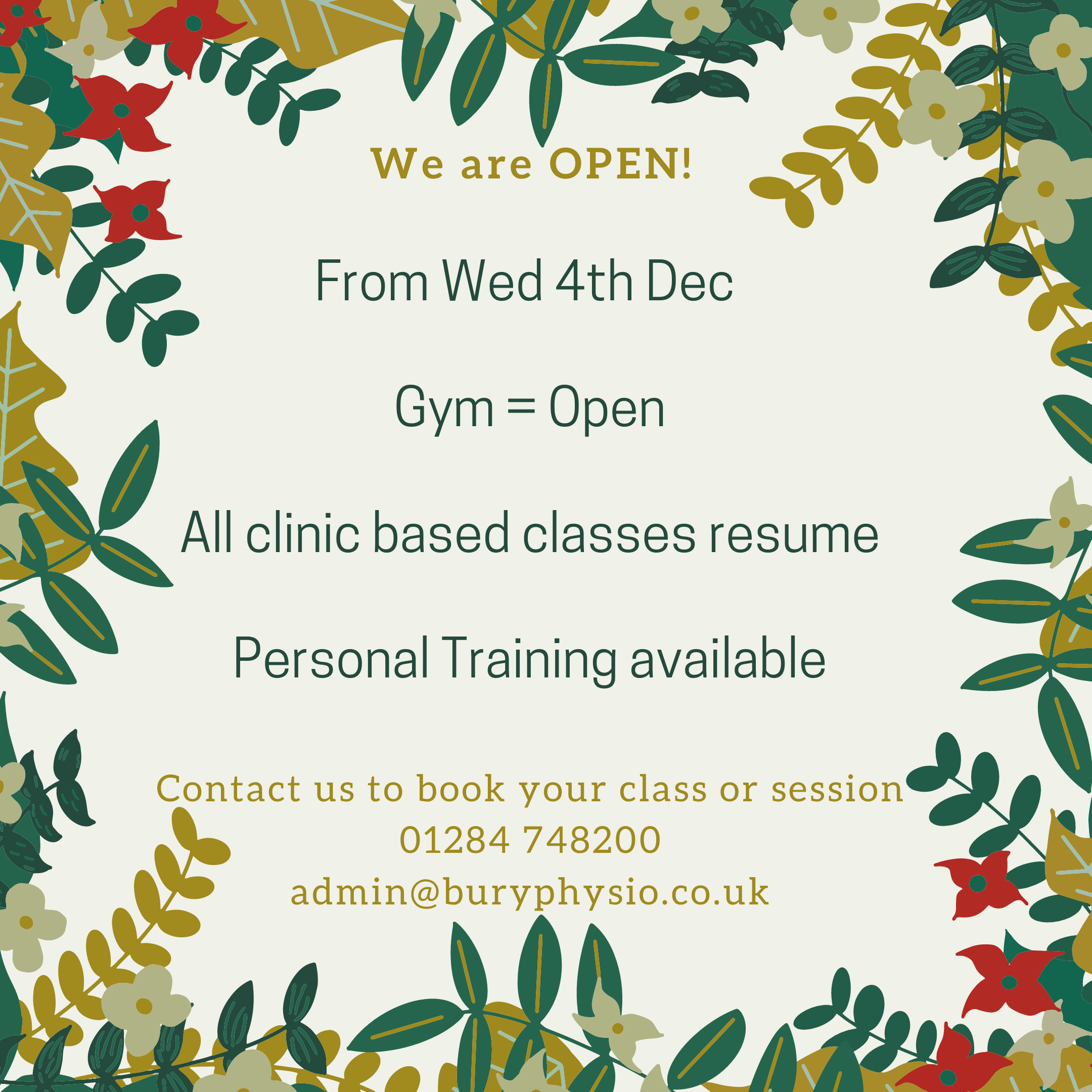 December 2020 Gym re-opening and clinic based Classes - Bury Physio